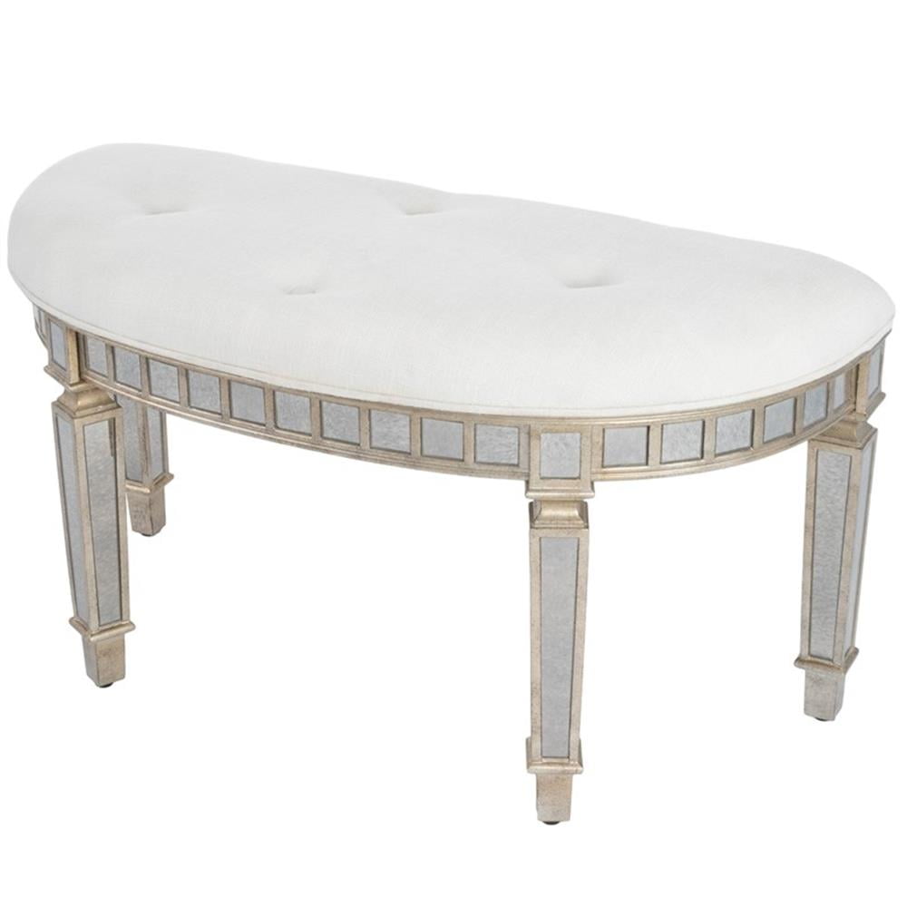 Bowery Hill Traditional Mirrored Demilune Bench in Silver Finish ...