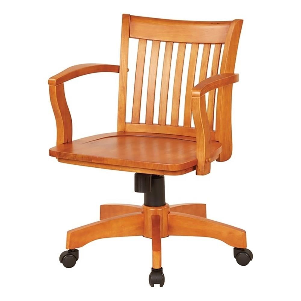 Bowery Hill Traditional Wood Bankers Office Chair with Assembled Wheels ...