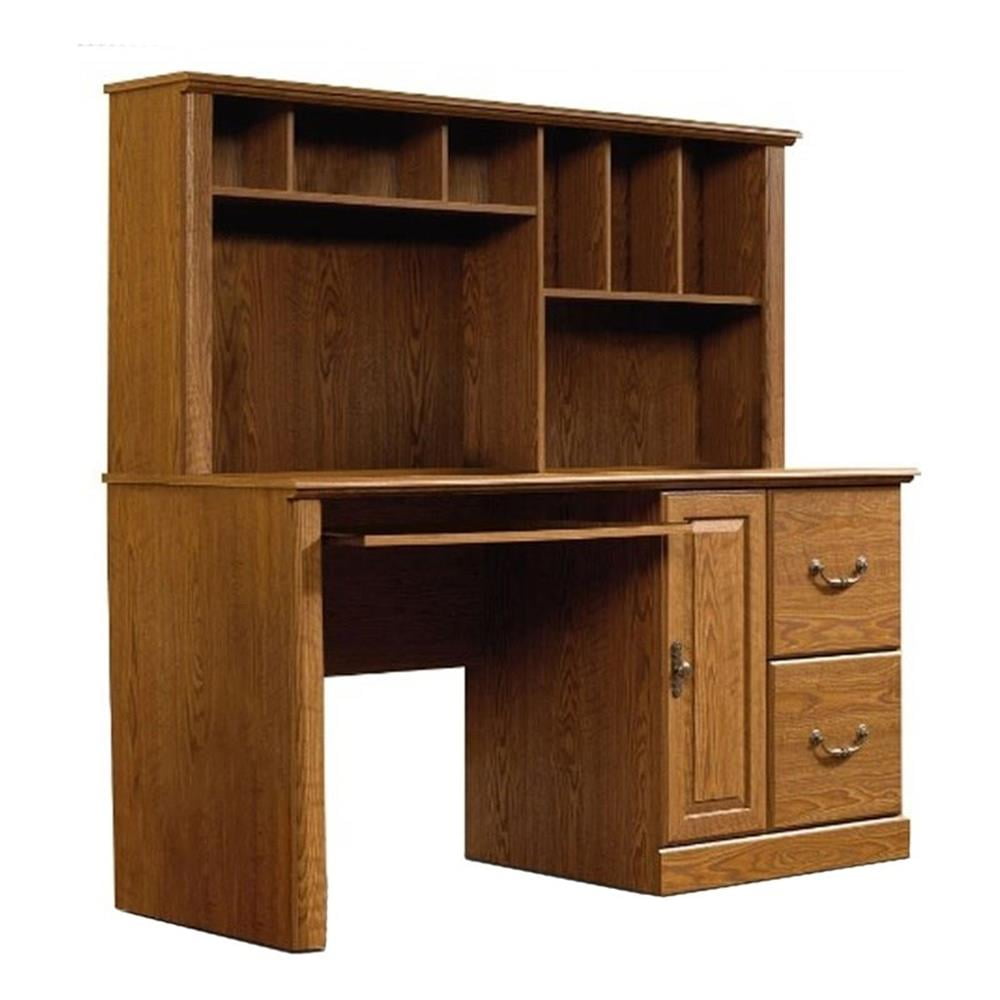 Bowery Hill Solid Top Office Storage Desk with Hutch in Carolina Oak ...