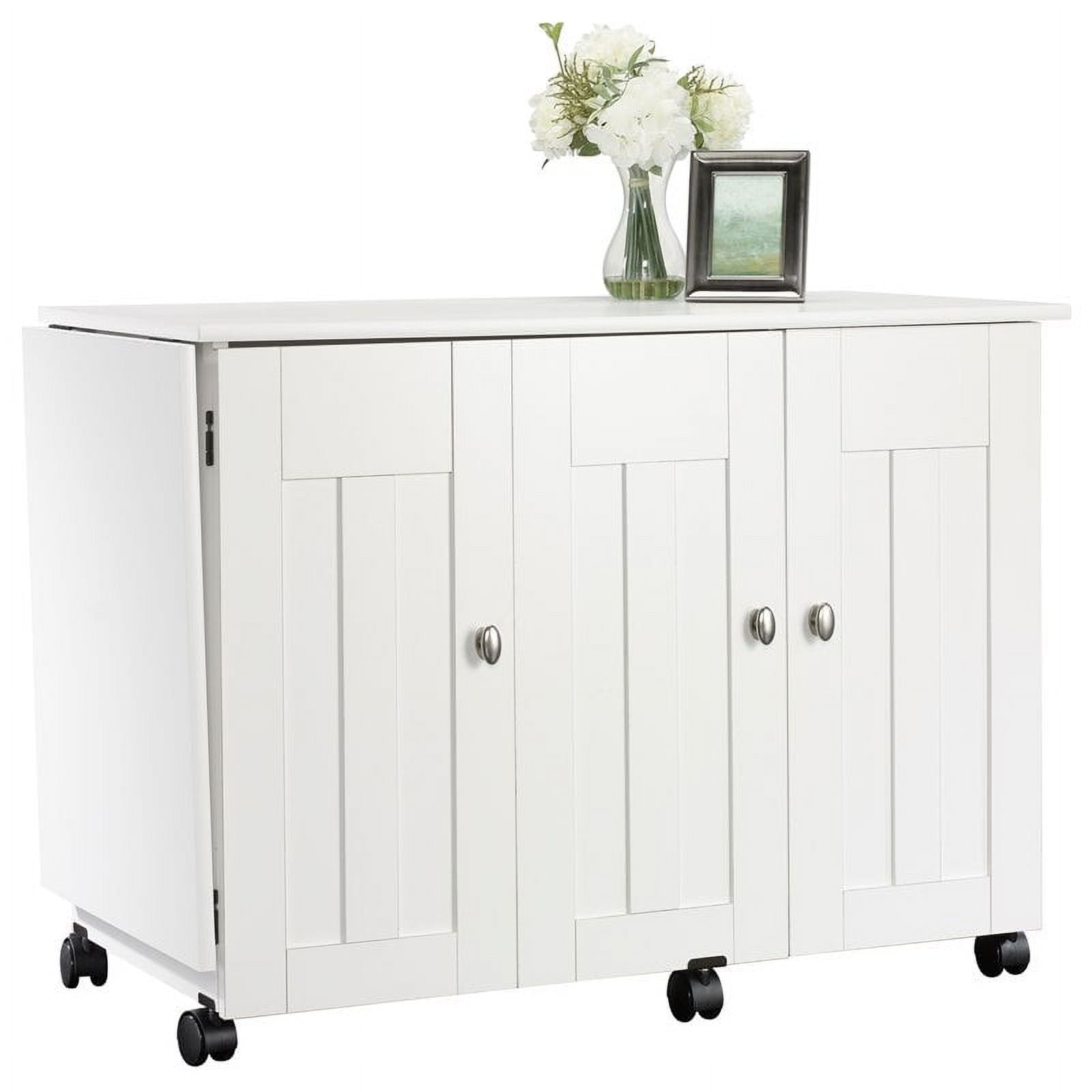 Bowery Hill Traditional Wood Drop-Leaf Sewing/Craft Table in White ...