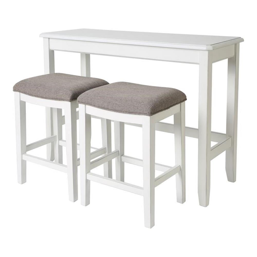 Bowery Hill Traditional Wood Sofa Table with Two Stools in White ...