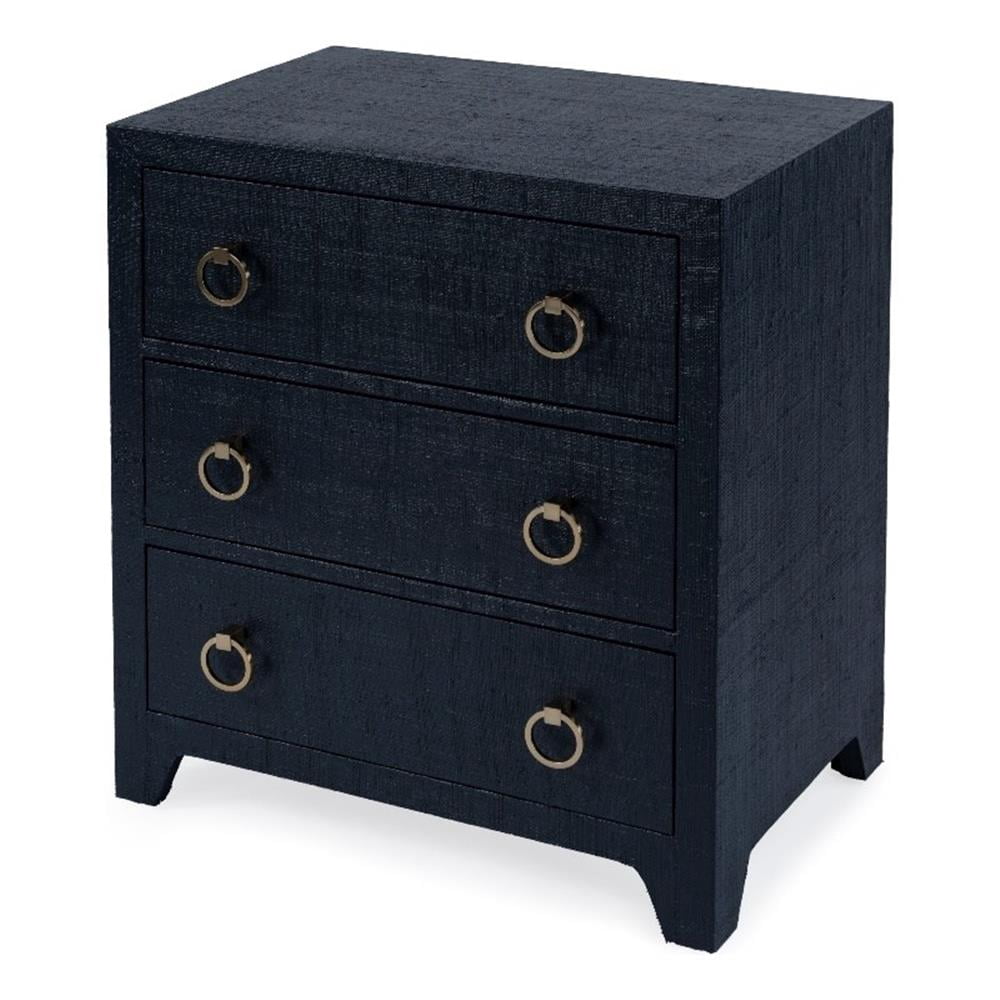 Bowery Hill Traditional Wooden Raffia 3 Drawer Chest - Navy Blue ...