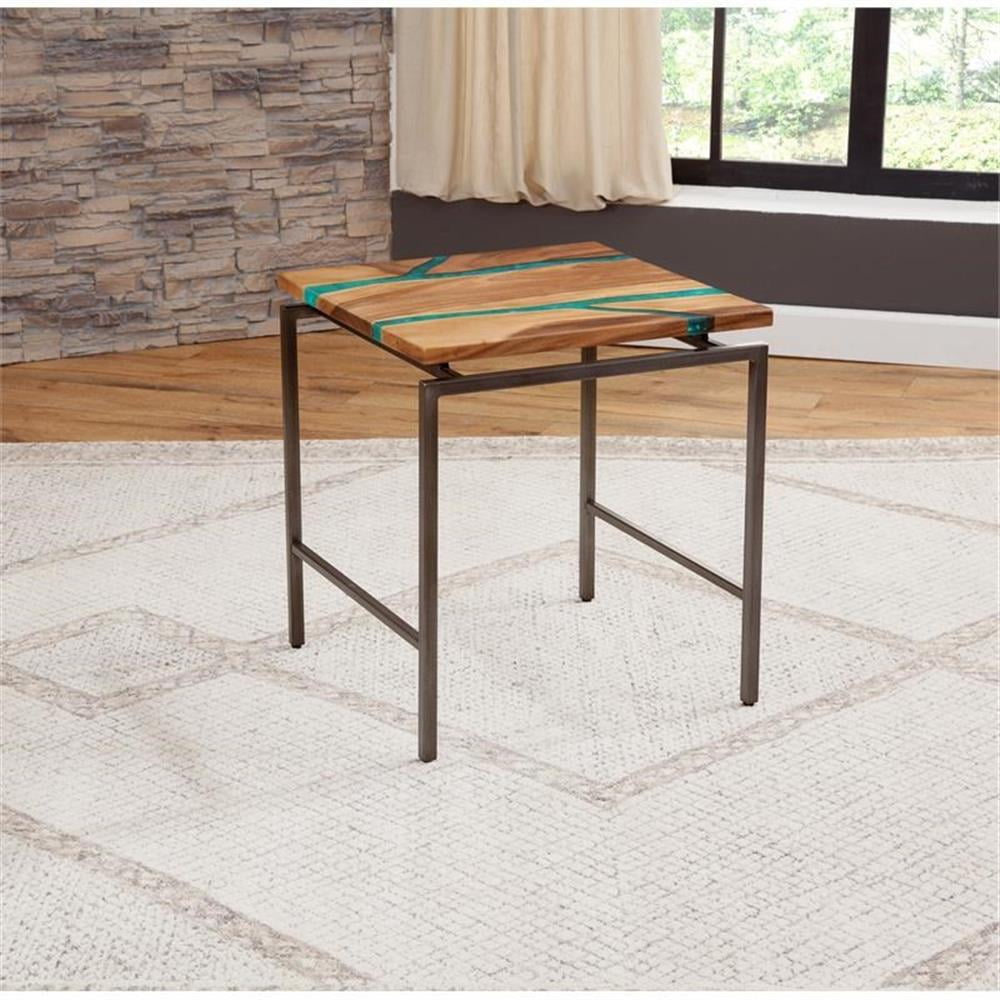 Bowery Hill Transitional Natural Wood and Emerald Green Inlay End Table ...