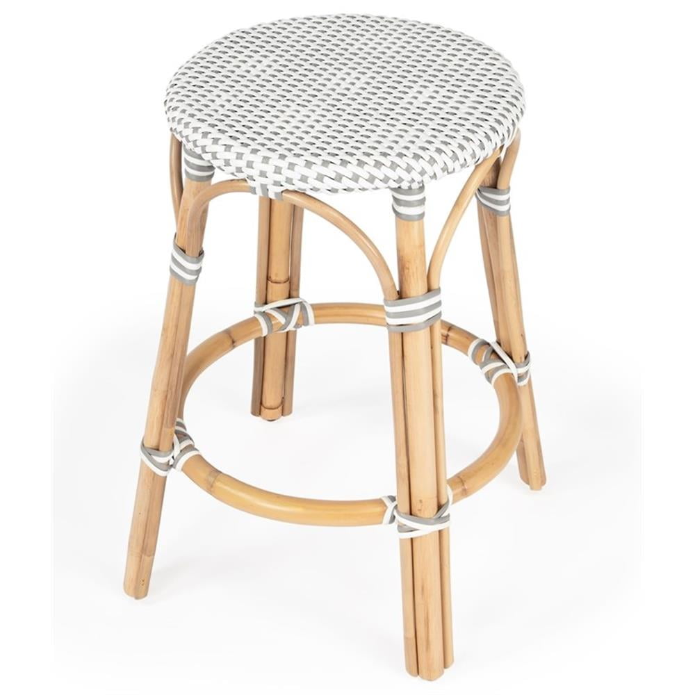 Bowery Hill Transitional Rattan Round 24" Counter Stool - White and ...