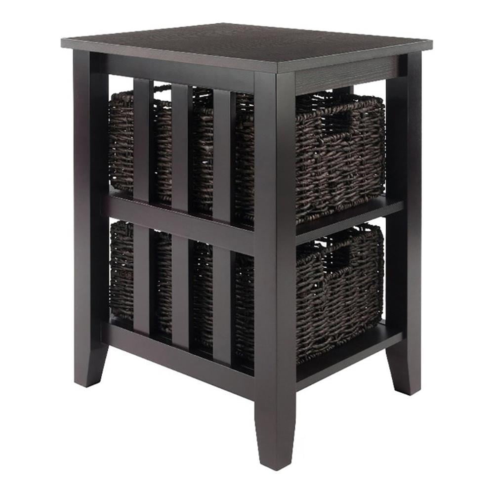 Bowery Hill Transitional Wood Side Table with 2 Foldable Baskets in ...