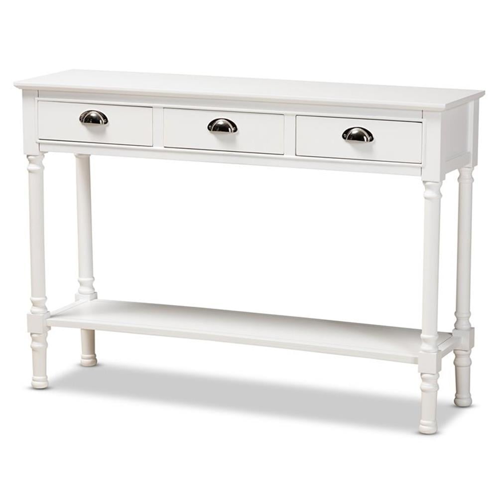 Bowery Hill White Finished Wood 3-Drawer Entryway Console Table ...