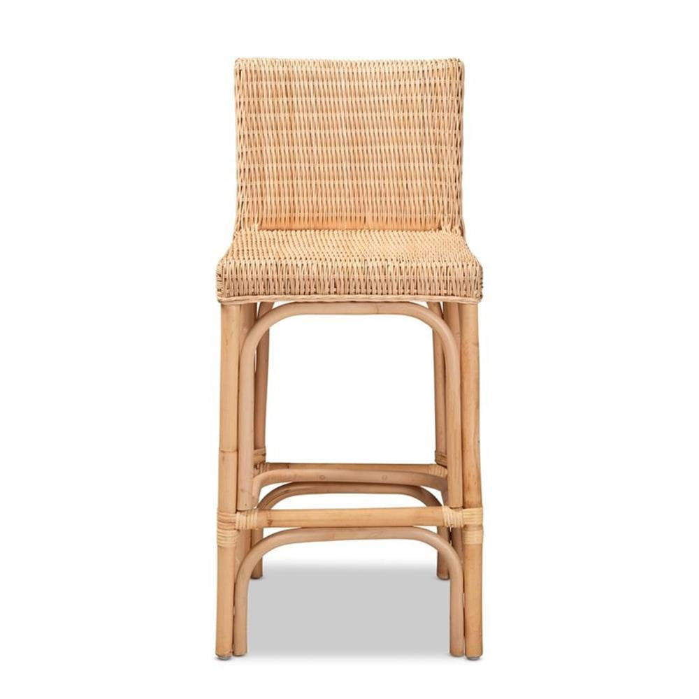 Bowery Hill Wicker / Rattan Bar Stool Chair in Natural - Square Seat ...