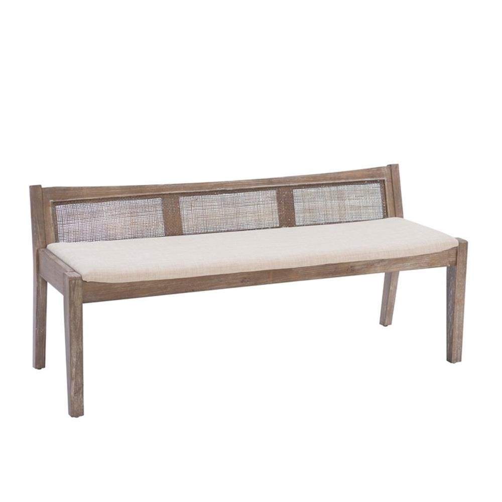 Bowery Hill Wood Bench Woven Cane Back Beige Padded Seat in Brown Stain ...