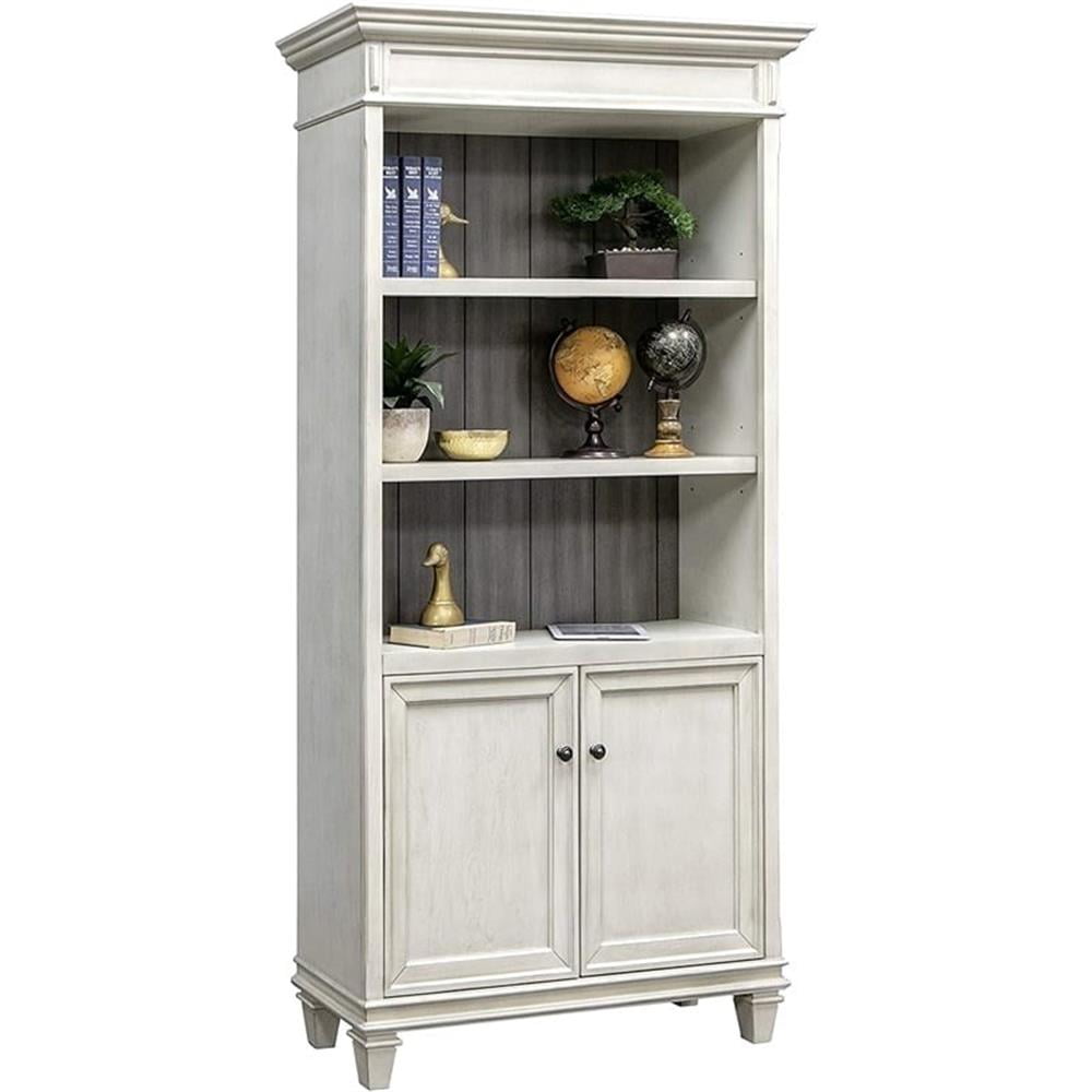 Bowery Hill Wood Bookcase with Storage Cabinet Office Shelves in White ...