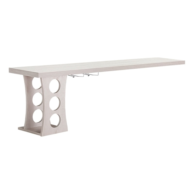 Bowery Hill Wood Floating Bar Table with Wine Rack in White Oak ...