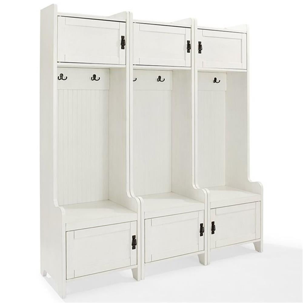 Bowery Hill Wood Hall Tree in Distressed White/Black (Set of 3 ...