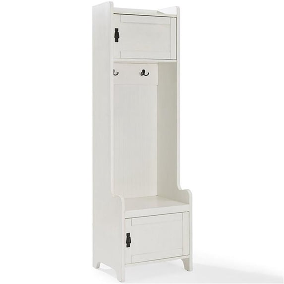 Bowery Hill Wood Hall Tree with 2 Cabinet Doors in Distressed White ...