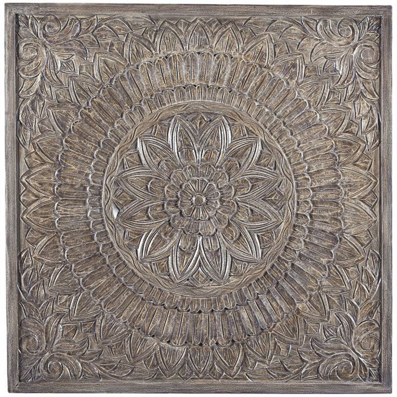Bowery Hill Wood Square Wall Panel with Medallion Floral Design in ...