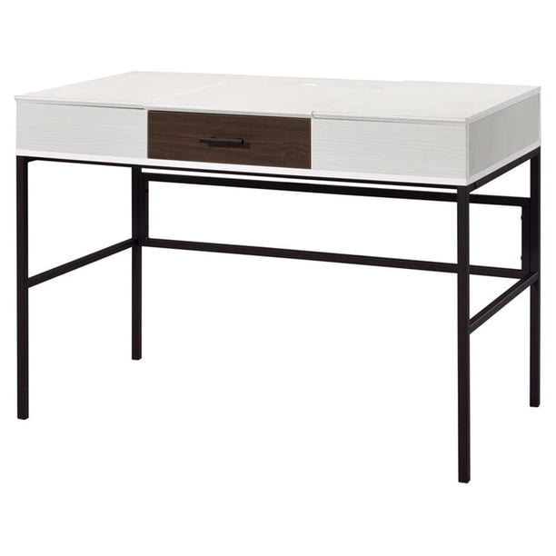 Bowery Hill Wooden 1-Drawer Writing Desk with USB Port in Natural and ...