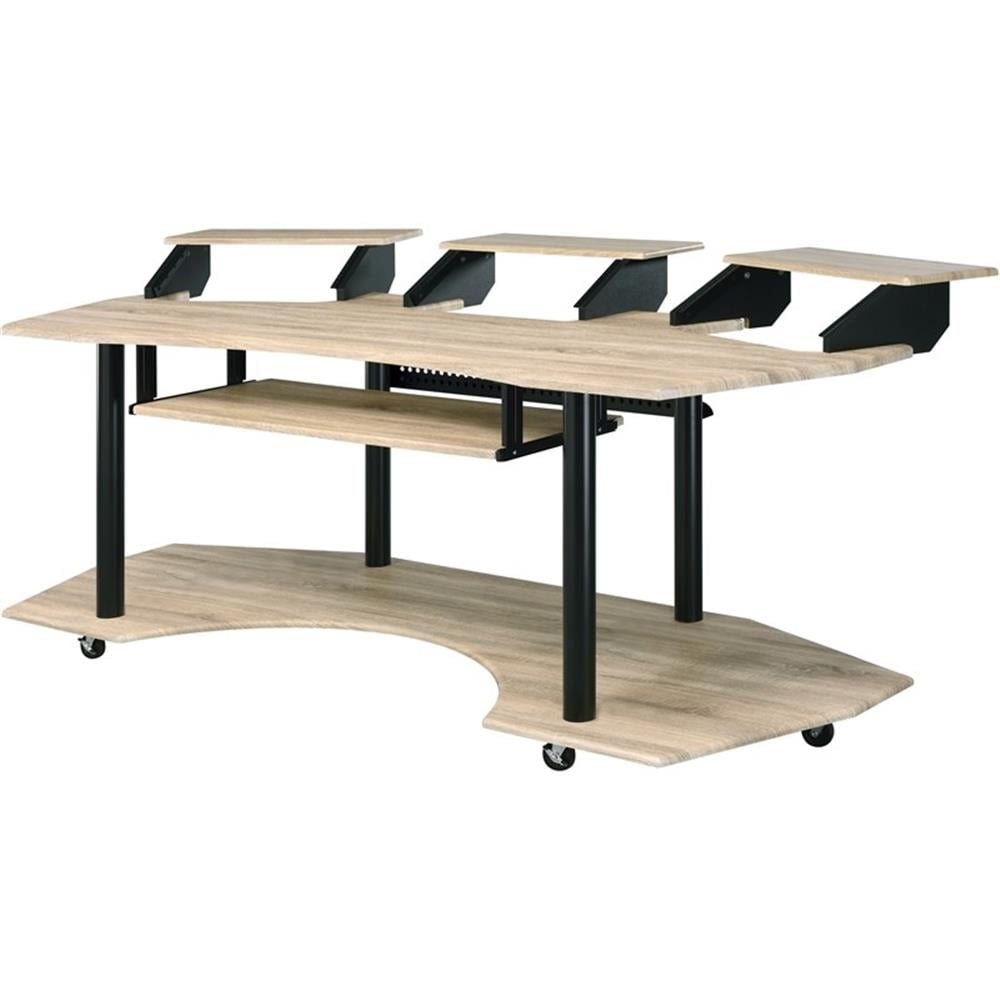 Bowery Hill Wooden 4-Shelf Music Recording Studio Desk in Natural Oak ...
