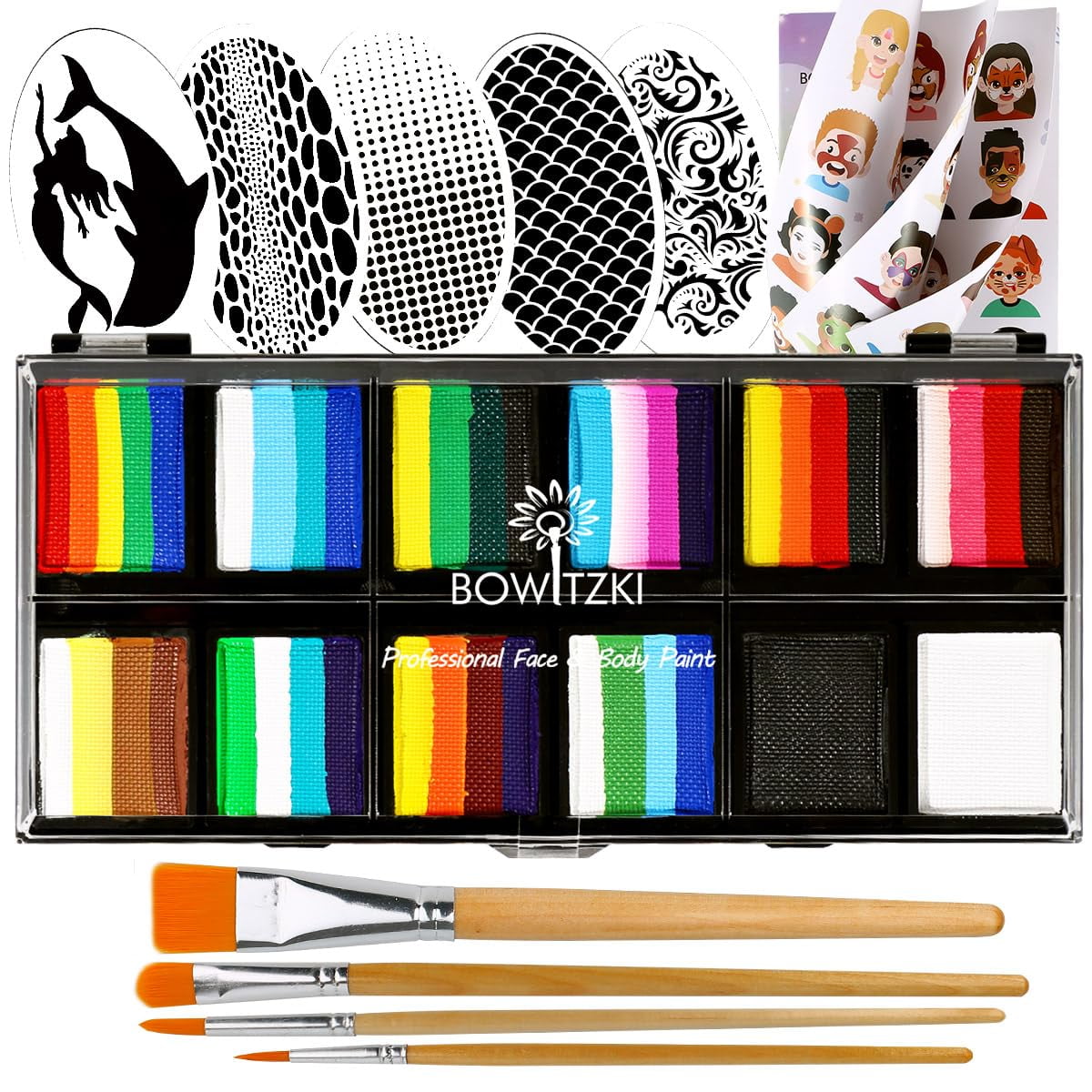 Bowitzki Face Paint Kit Professional Split Cake Face Painting Set For ...