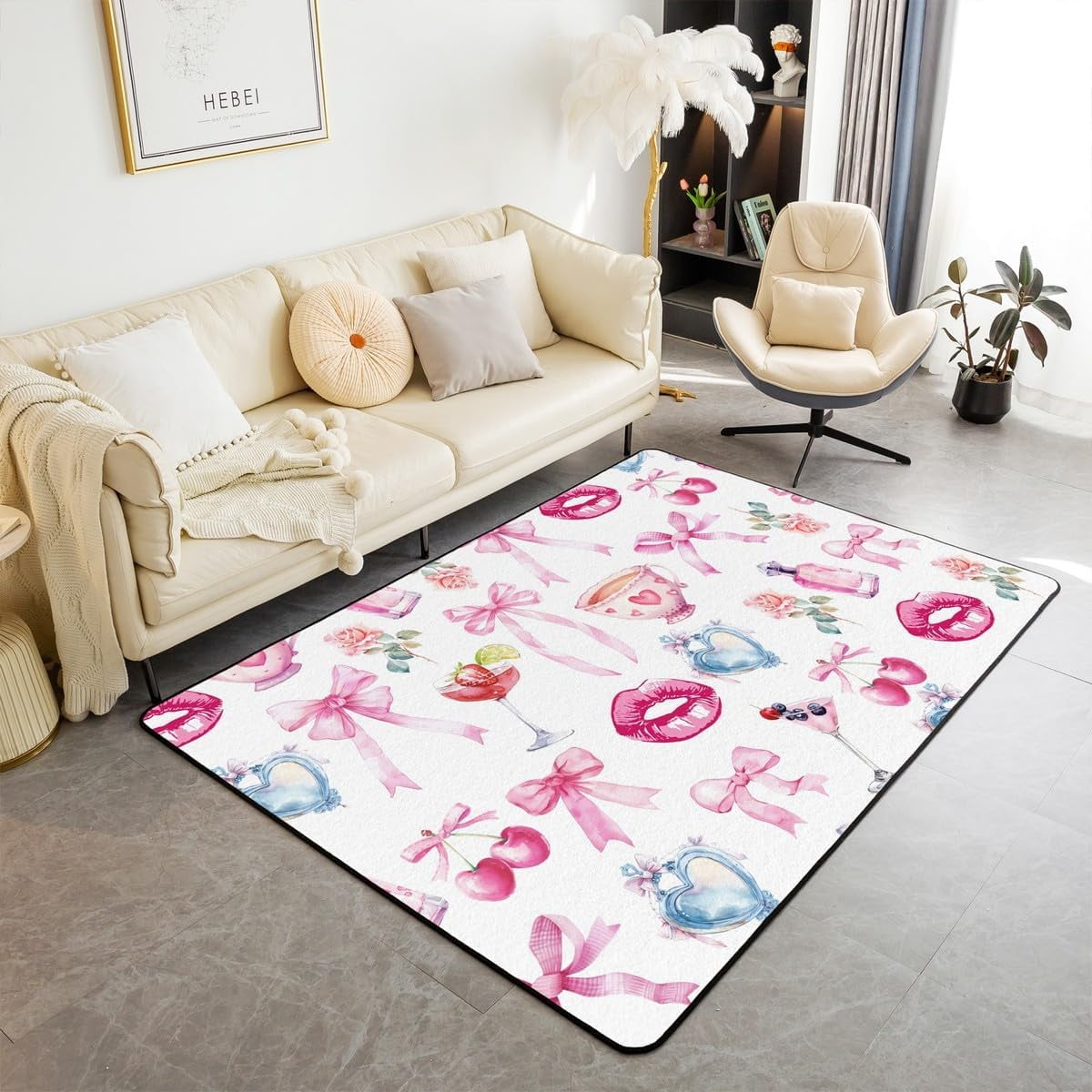 Bowknot Area Rug Pink Bows Cherry Lips Floor Mats Rugs For Girls Room ...