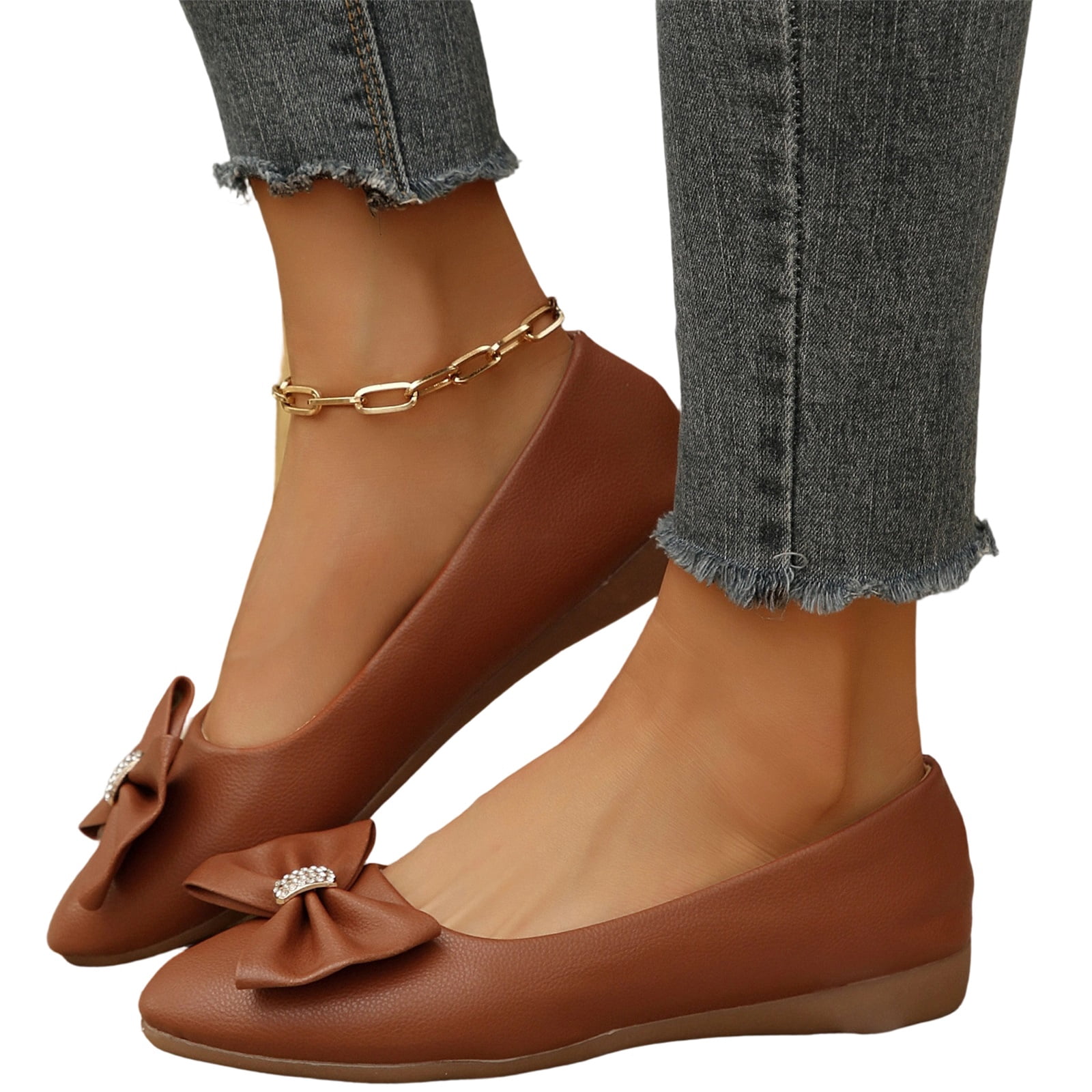 Bowknot Ballet Flats for Women Pointy Toe Casual Flat Shoes Dressy Wear ...