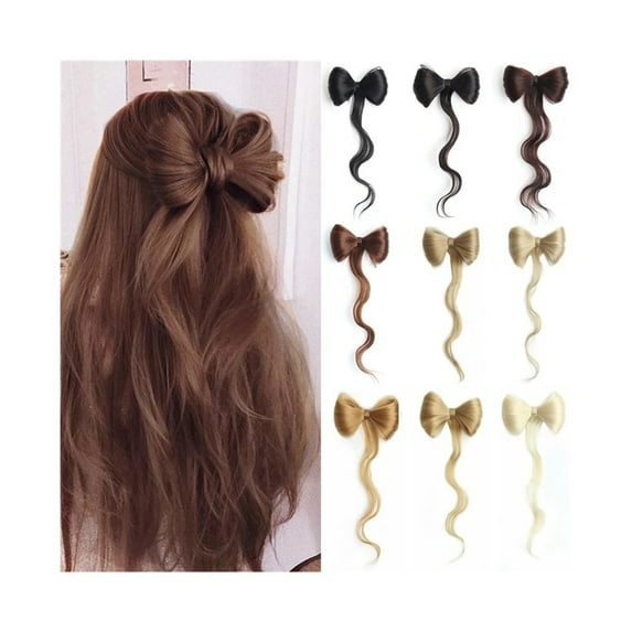 Bowknot Bun Hair Pieces Barrette for Women Synthetic Fake Bow tied in ...