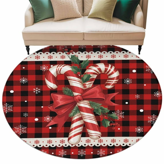Bowknot Candy Canes Area Rug, Xmas Holly Snowflakes White Lace Red ...