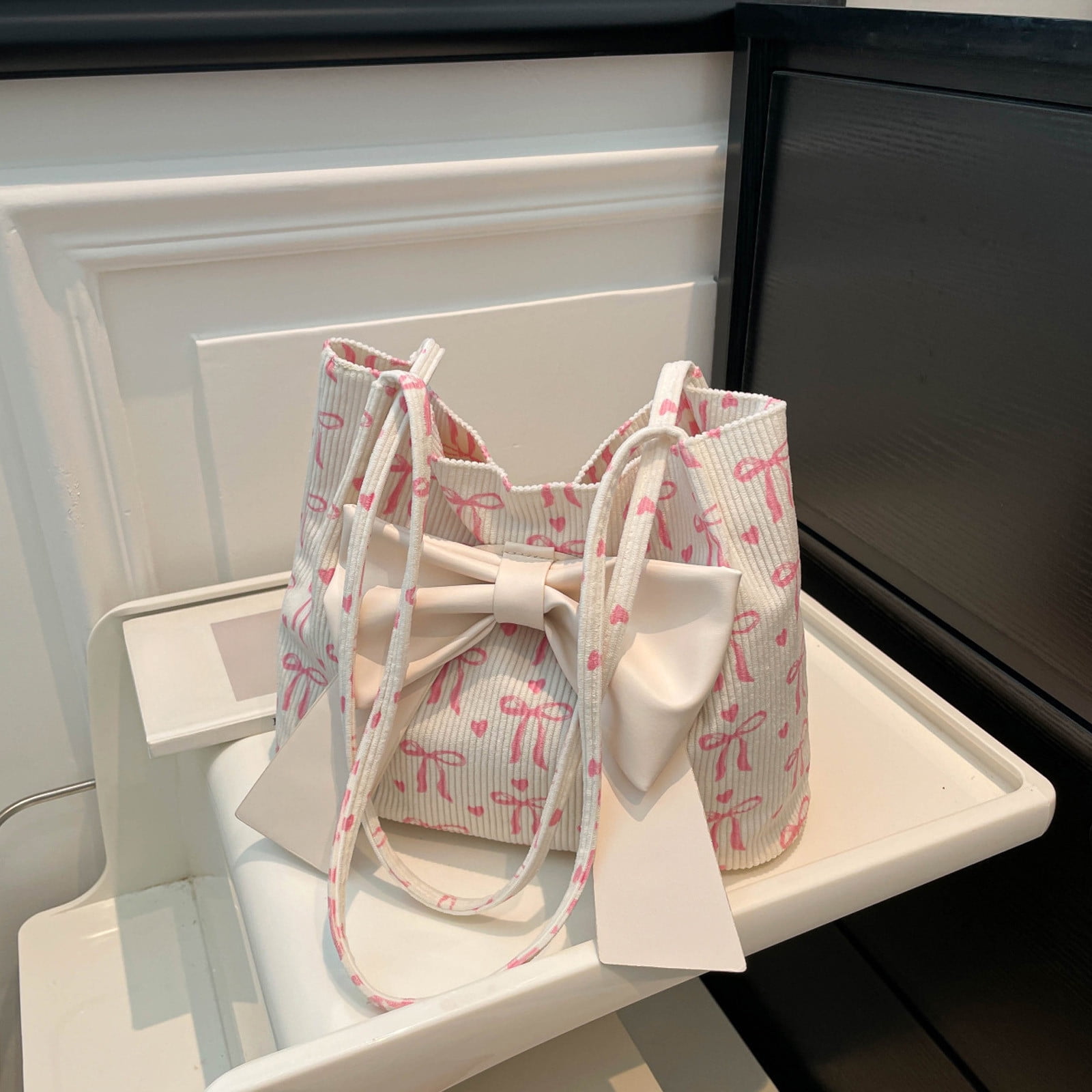 Bowknot Canvas Shoulder Bag - Underarm Preppy Uniform Bags for Women ...