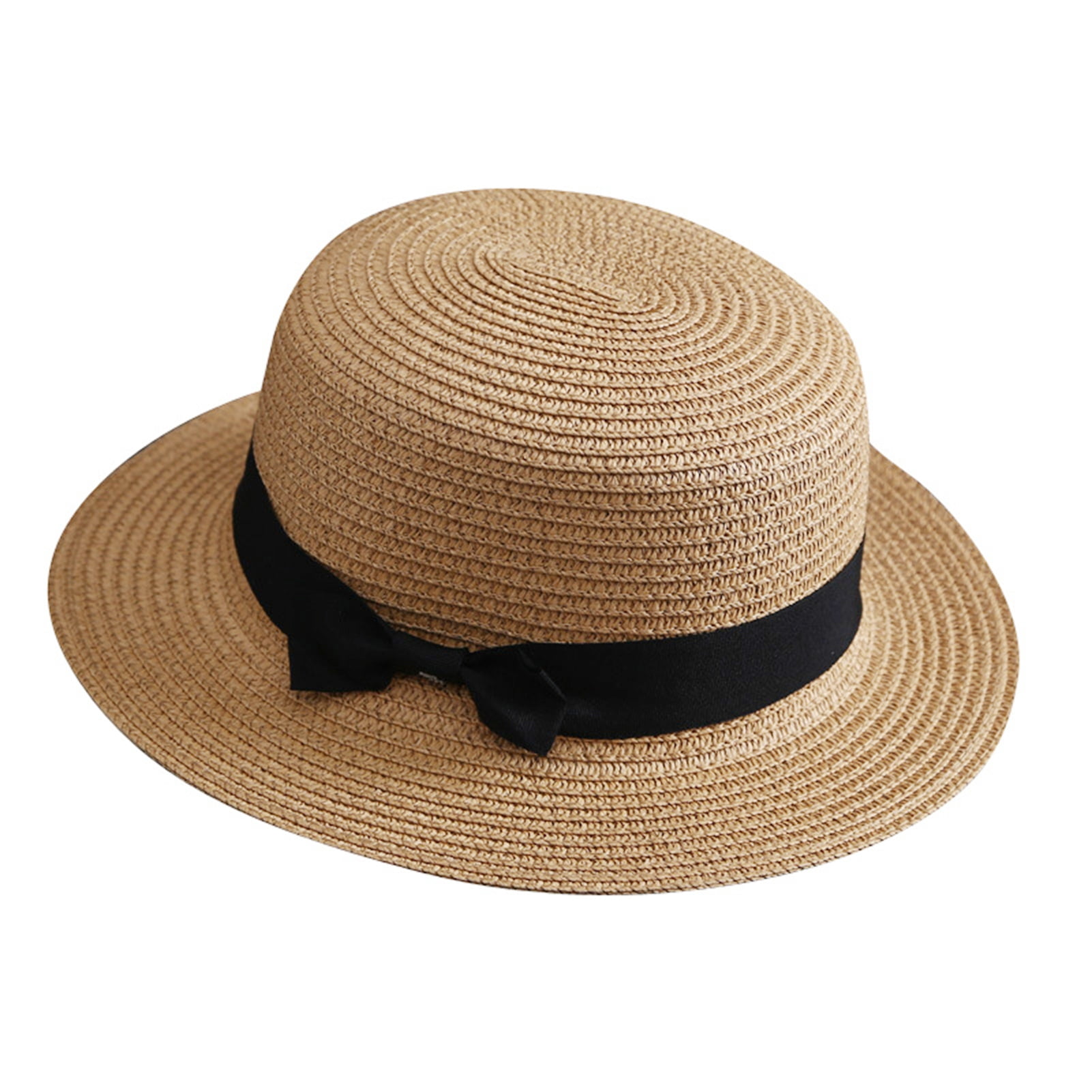 Bowknot Decor Flat Dome Straw Hat Folding Thin Women Wide Brim Sunscreen Bucket Hat Fashion ...
