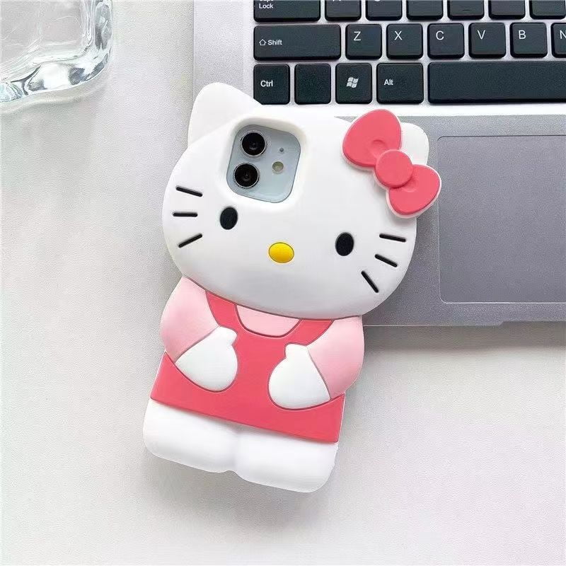 Bowknot Kitty Cat 3D Silicone Soft Phone Case For iPhone 17 Pro Max 16 ...