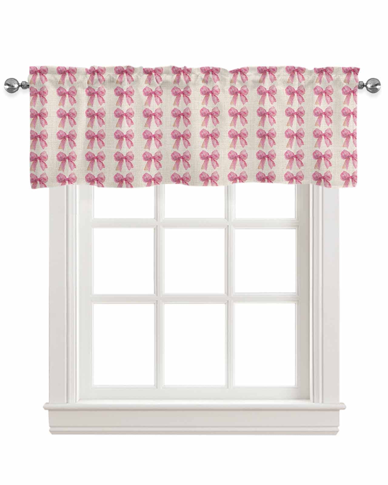 Bowknot Pink Kitchen Valances for Windows Farmhouse Linen Window ...