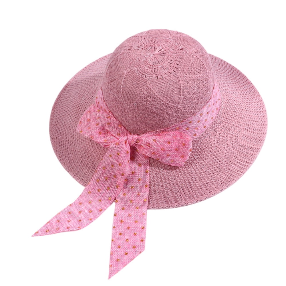 Bowknot Ribbon Outdoor Sun Hats Girls Wide Brim Straw Hat Ladies Panama ...