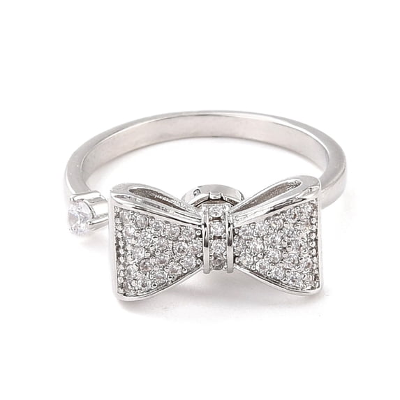 Bowknot Rotatable Open Ring for Women Brass Cubic Zirconia Fidget ...