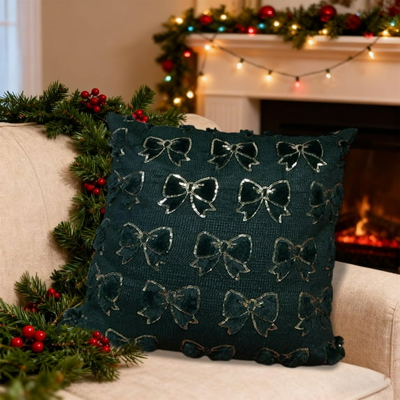 Bowknot Sequined Cushion Cover, Quilted Plush Throw Pillowcase with ...