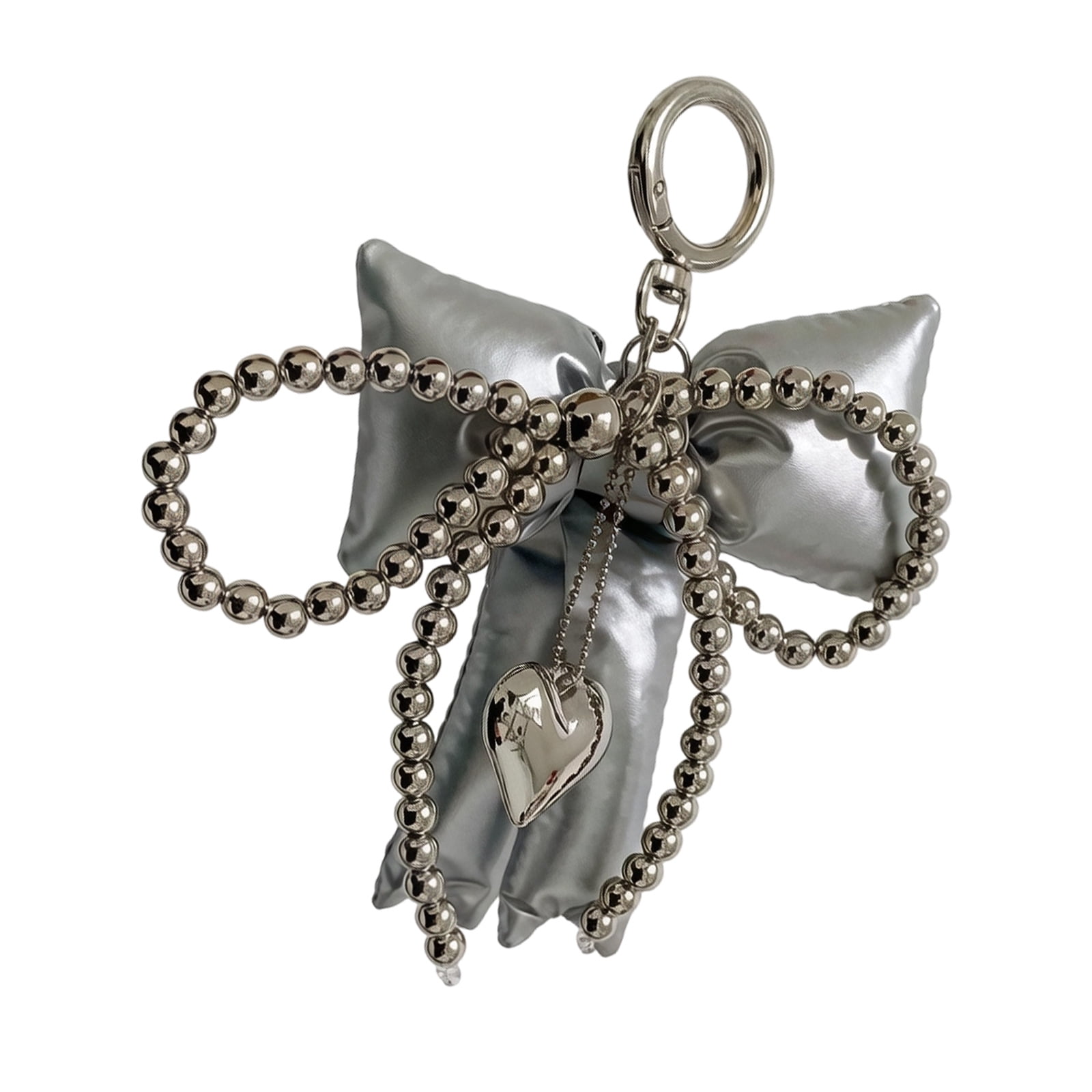 Bowknot Shape Key Rings With Pearls And Metallic Heart Decoration ...