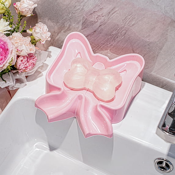 Bowknot Soap Drainer Tray, Pink or White Plastic Soap Dish with ...