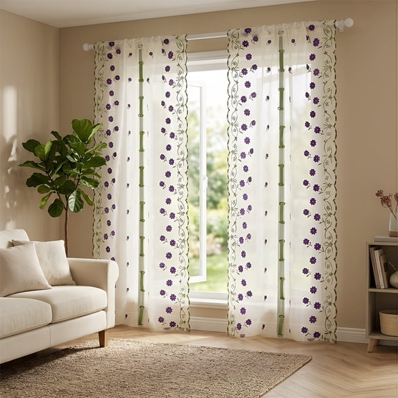 Bowknot Tie Up Kitchen Curtain Floral Lace Sheer Curtain Tiers Rod ...