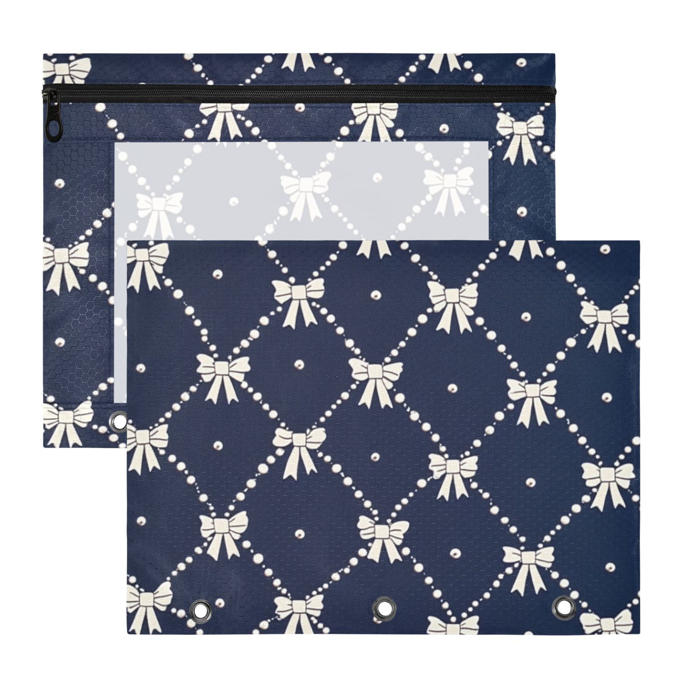 Bowknots and Pearls 3-Ring Binder Pouches A4 Size Zipper Pocket File ...