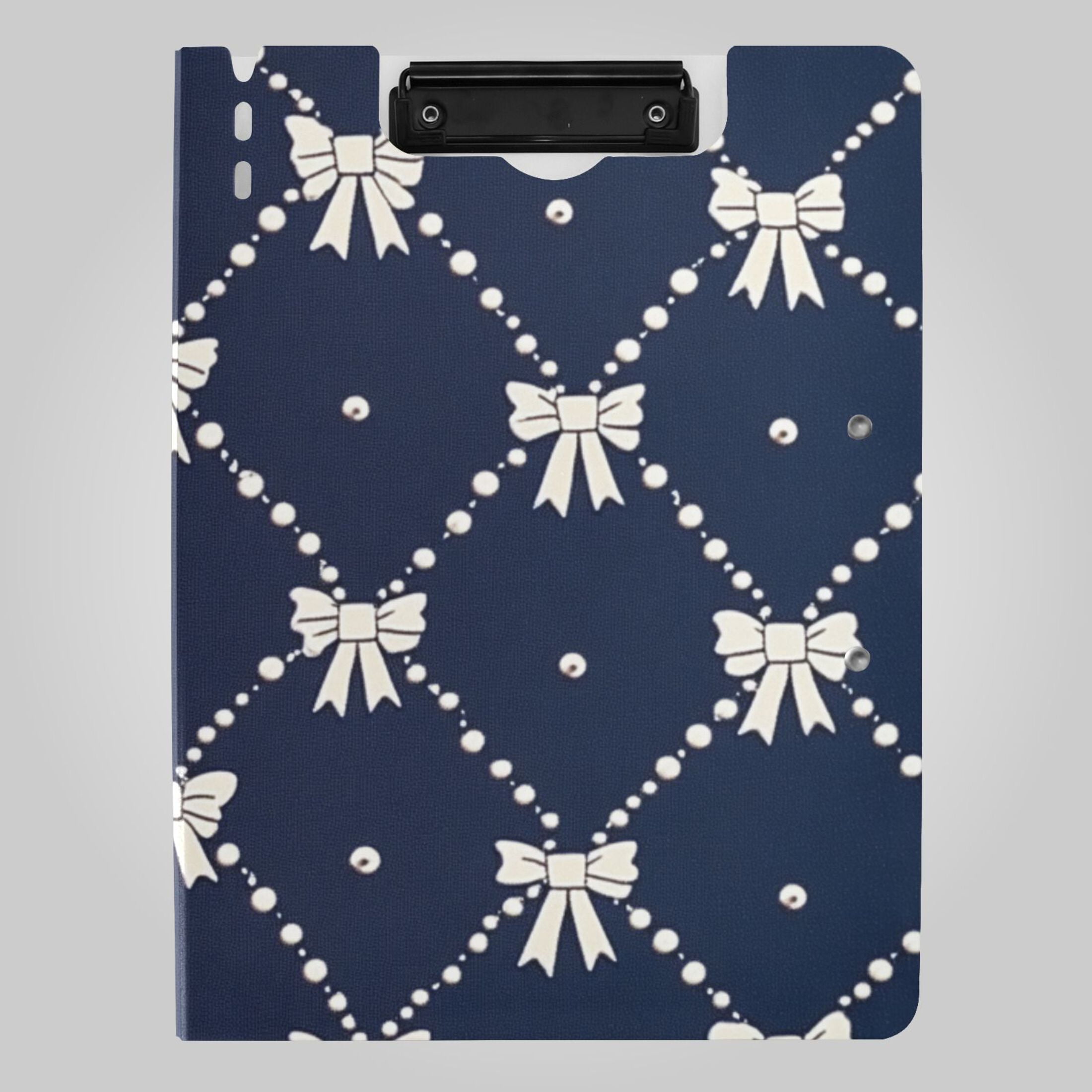 Bowknots and Pearls Foldable Binder Folder Clipboard with Pen Slot ...