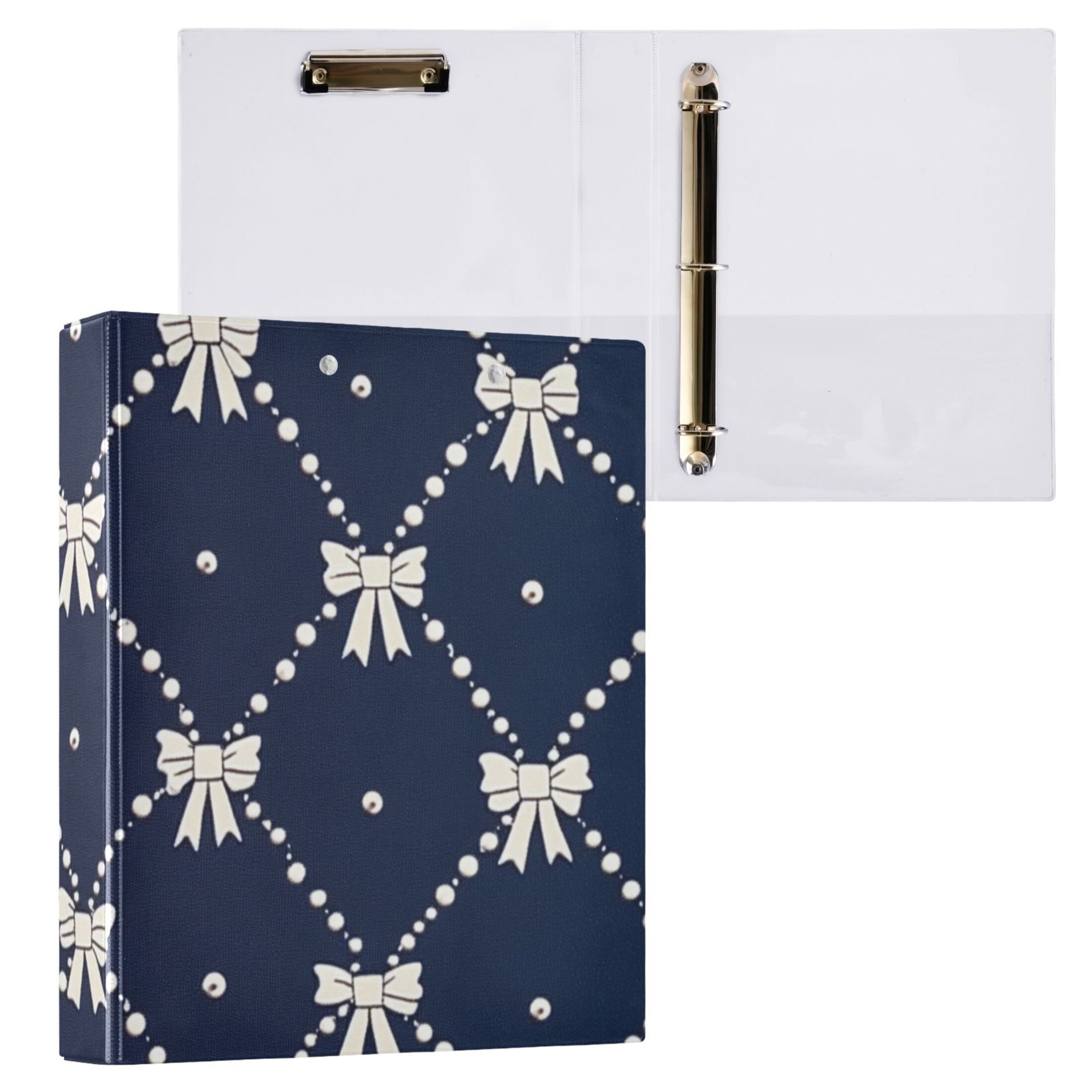 Bowknots and Pearls Round Ring Binder 3 Rings 1.5" Capacity File ...