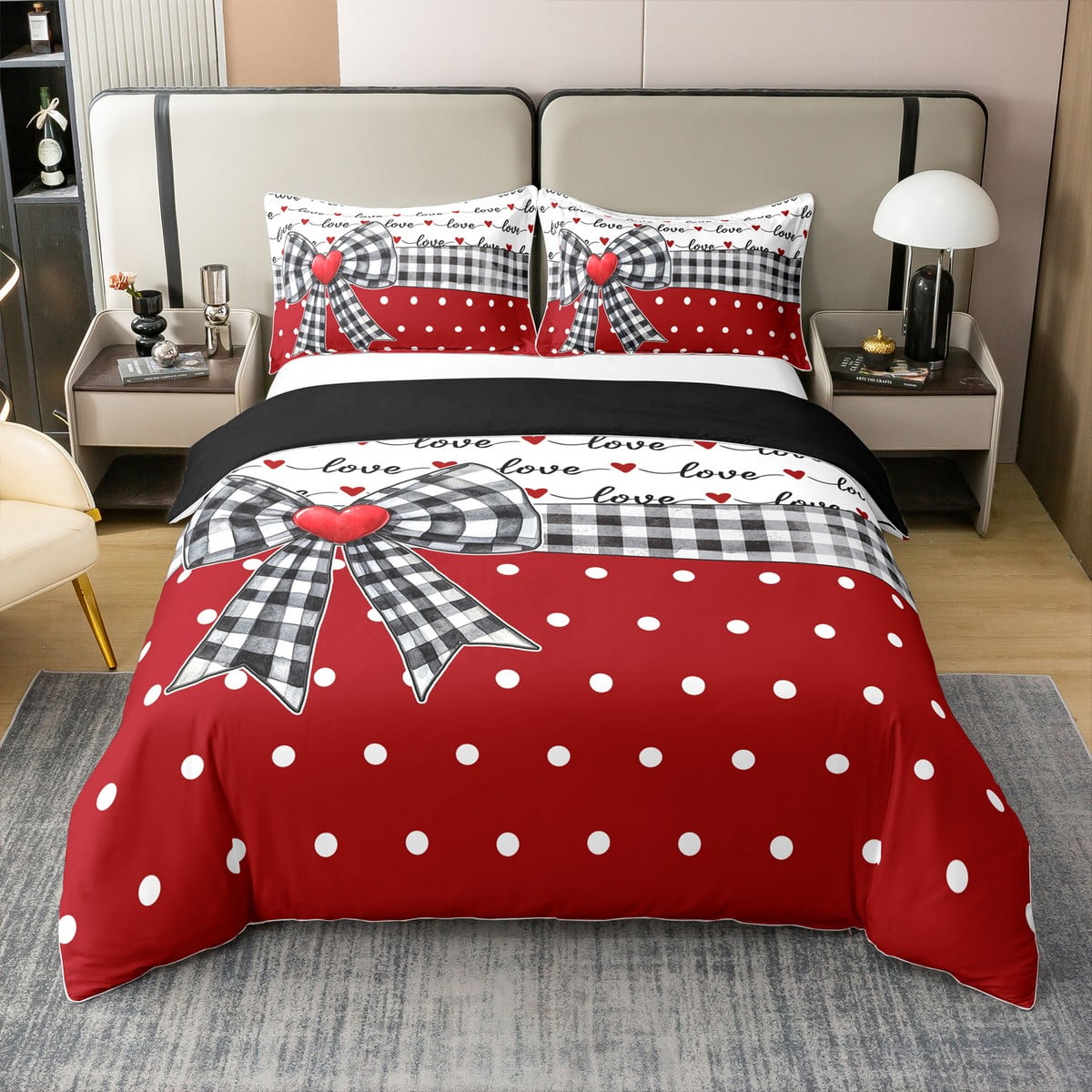 Bowkont 100% Cotton Duvet Cover King,Black White Plaid Bow Bedding Set ...