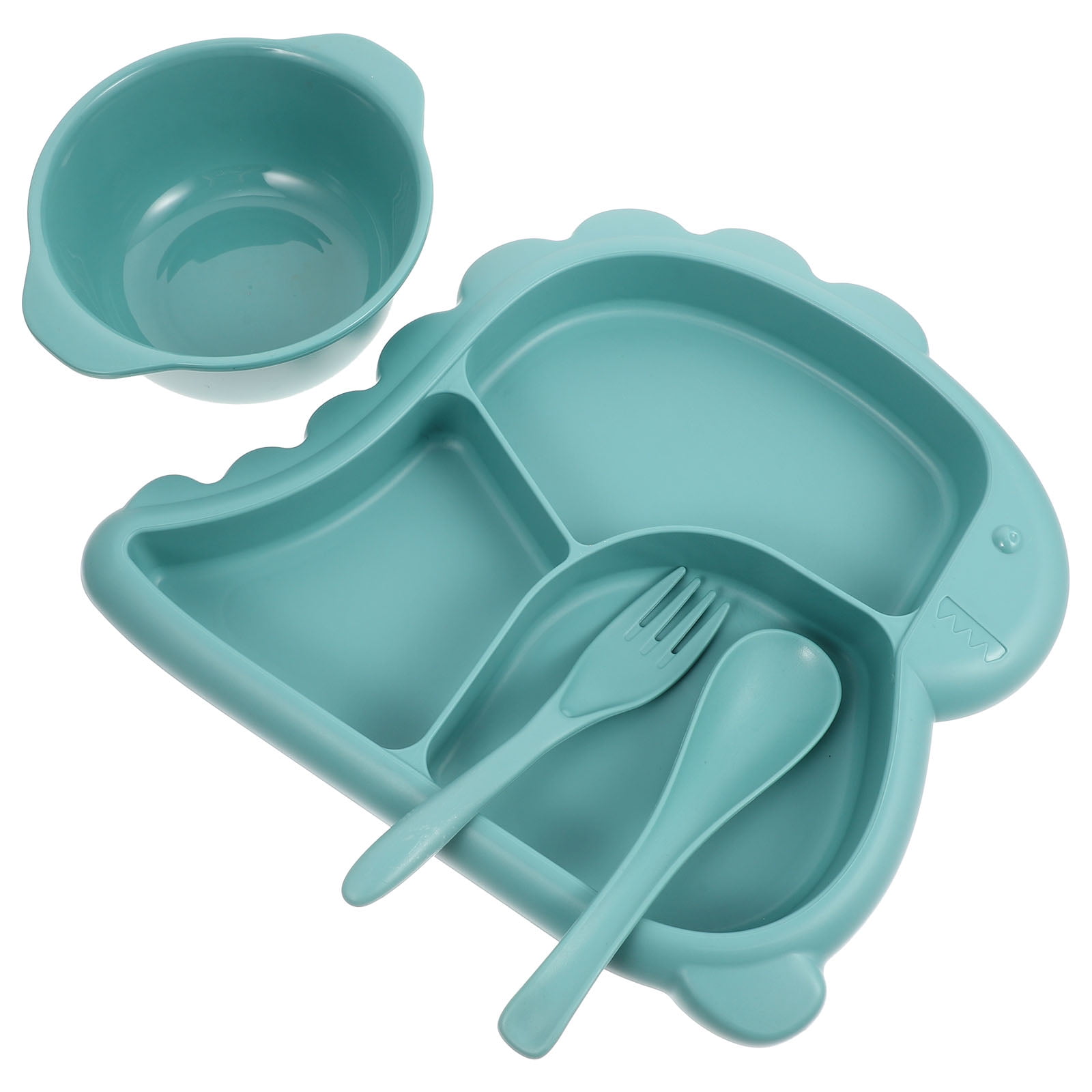 Bowl Lake Blue 1 Set Cute Divided Plate for Kids Food Silicone Baby ...
