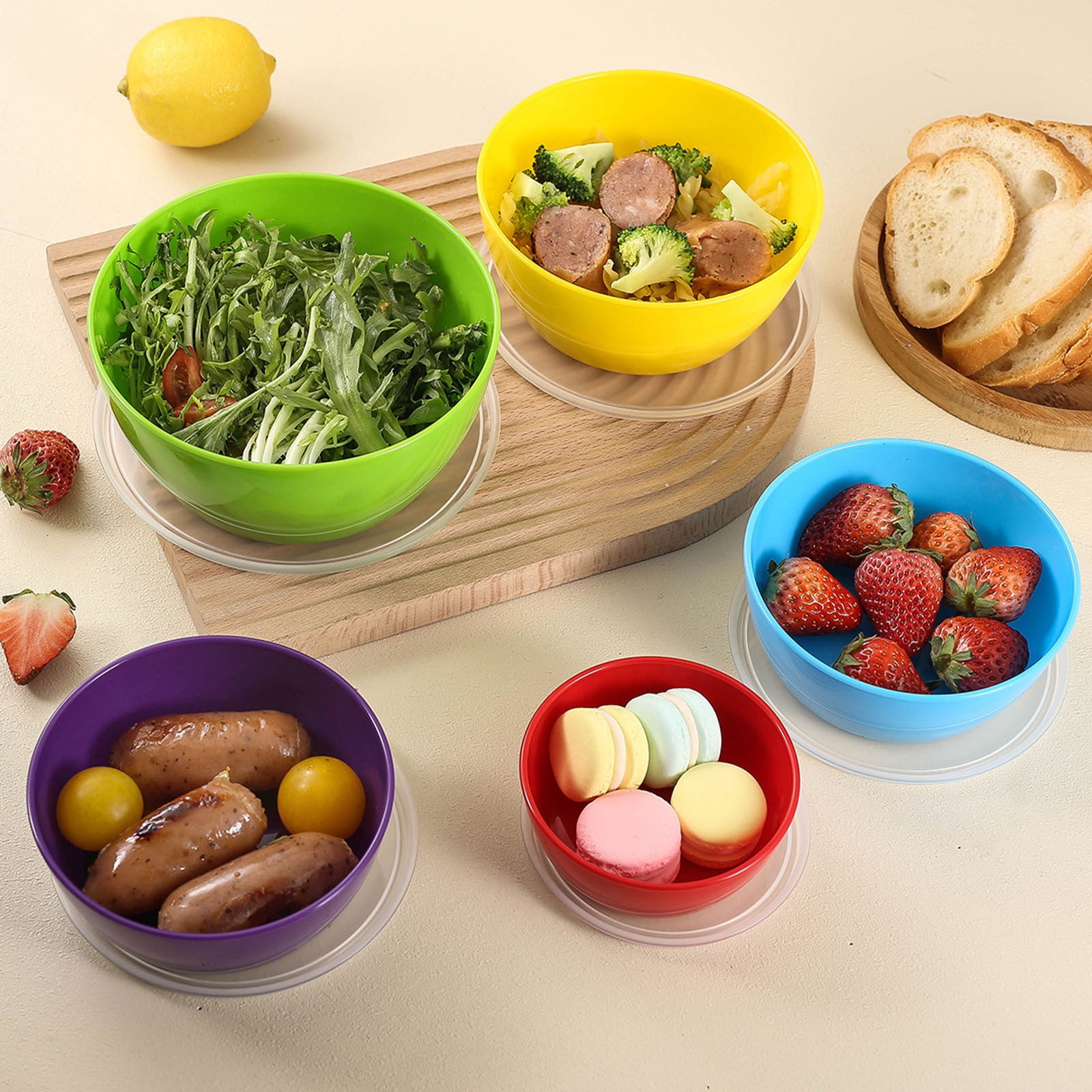 Bowl with Lid for Freshness, Stackable 4-Piece Set, Cutlery Storage Set ...