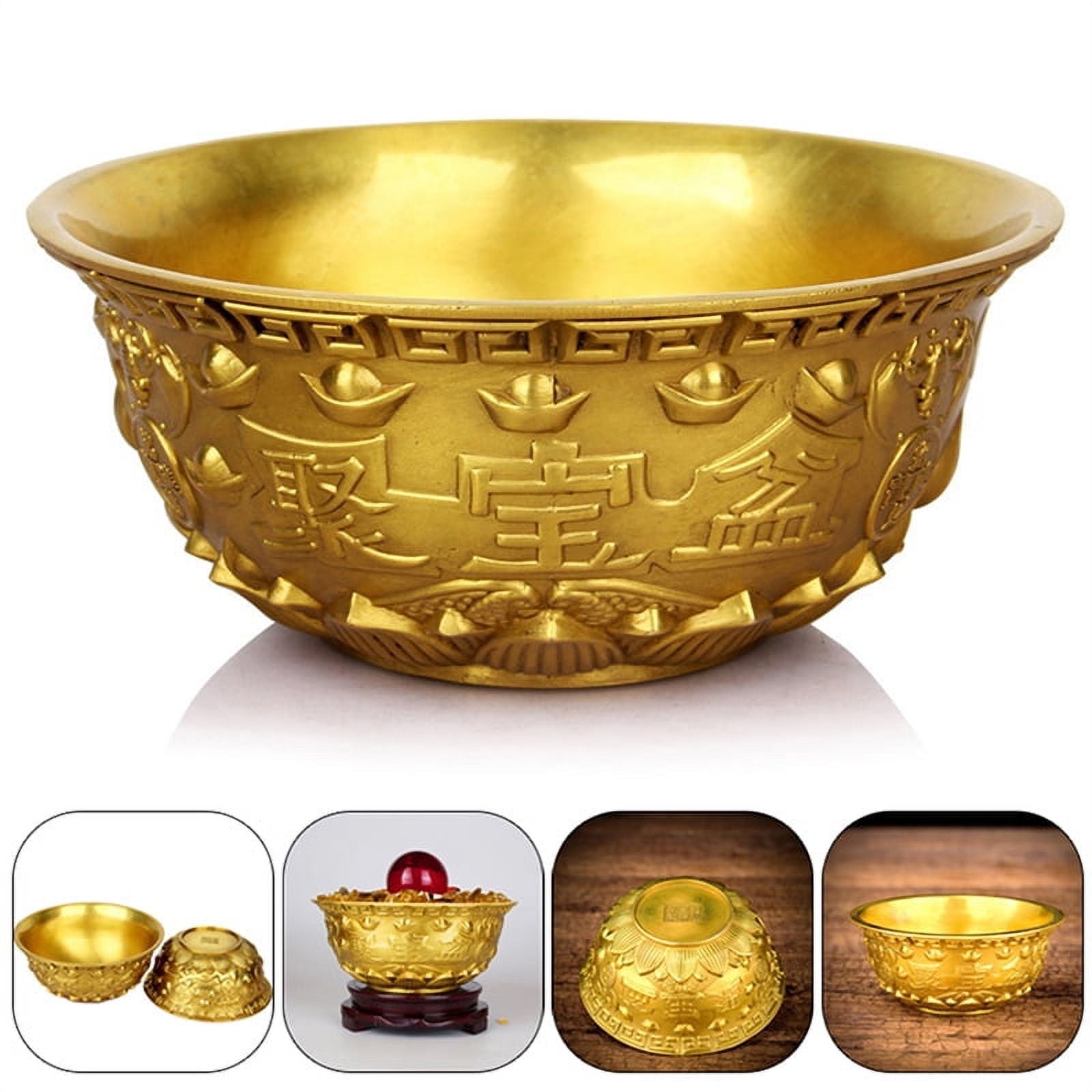 Bowl Offering Basin Water Treasure Feng Shui Fruit Altar Golden Brass ...