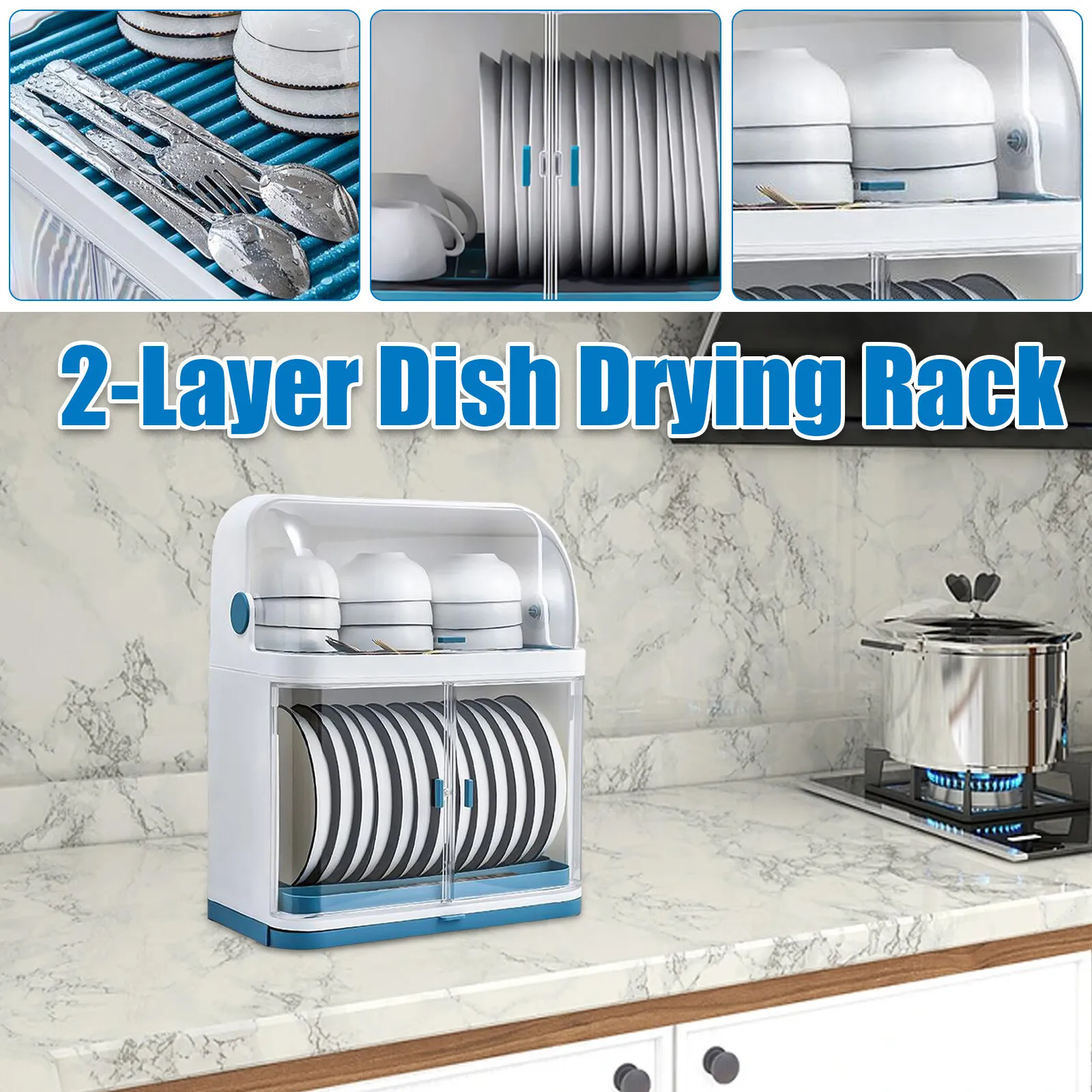 Bowl Tableware Drying Shelf Kitchen 2 Tier Dish Drainer Rack Holder ...