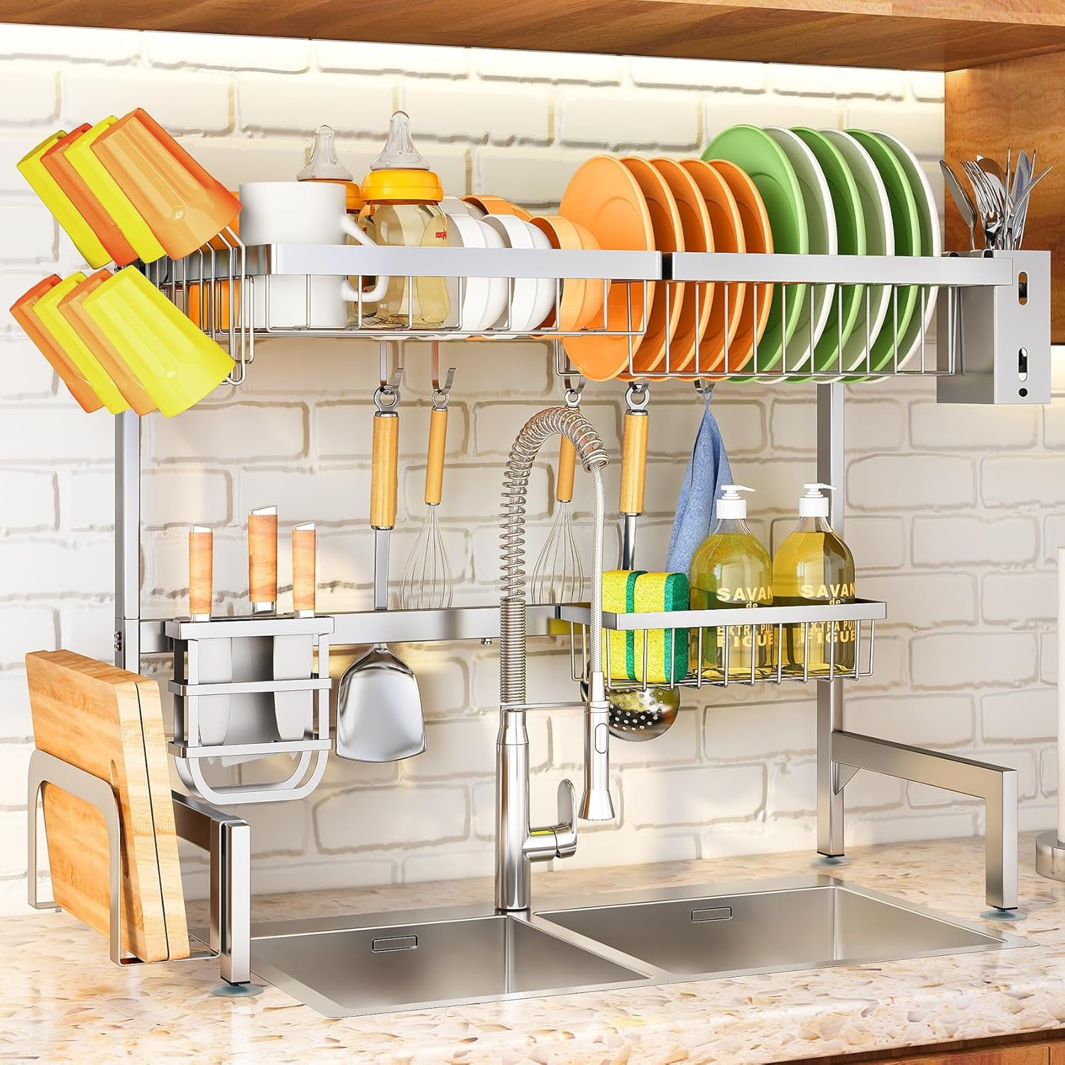 Bowl and plate draining rack above the sink - expandable (26.8 inches ...