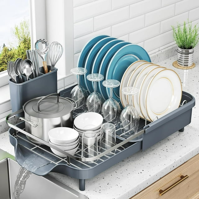 Bowl and plate draining rack, kitchen countertop expandable bowl and ...