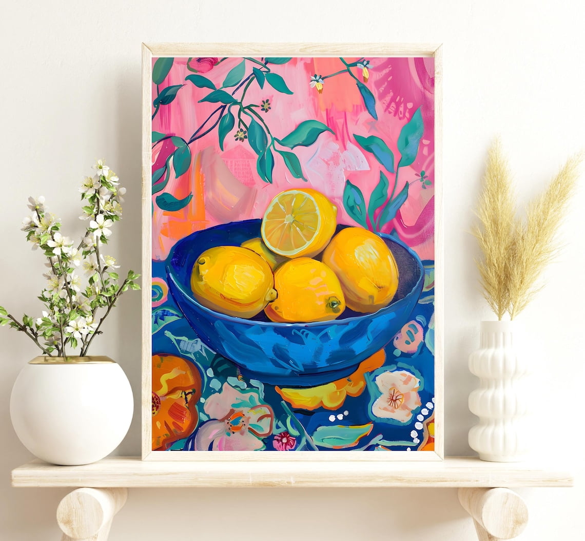 Bowl of Lemons Art Print: Maximalist Kitchen Wall Decor Unframed Paper ...