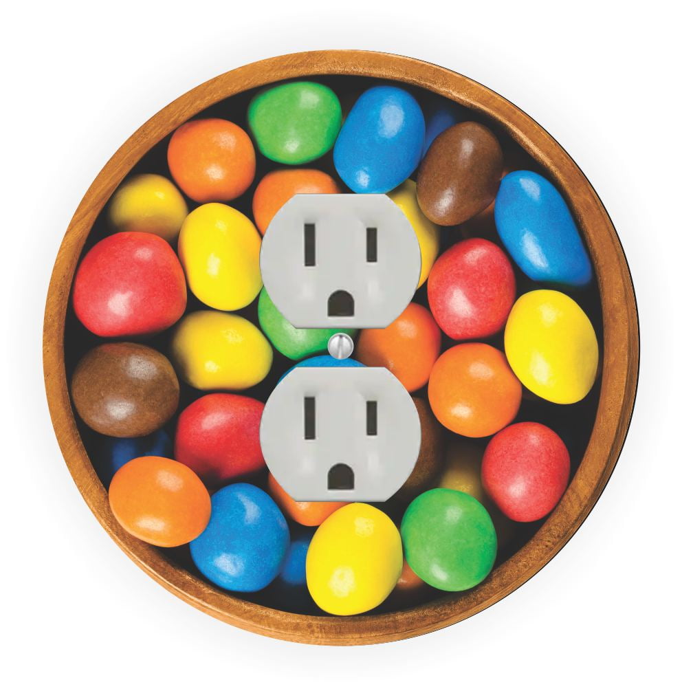 Bowl of Rainbow Candies Design - Round Light Switch Plate Cover ...
