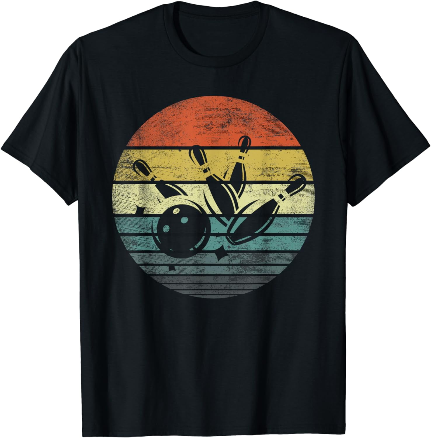 Bowler Gifts Retro Sunset Bowling Ball Silhouette Bowling T-Shirt ...