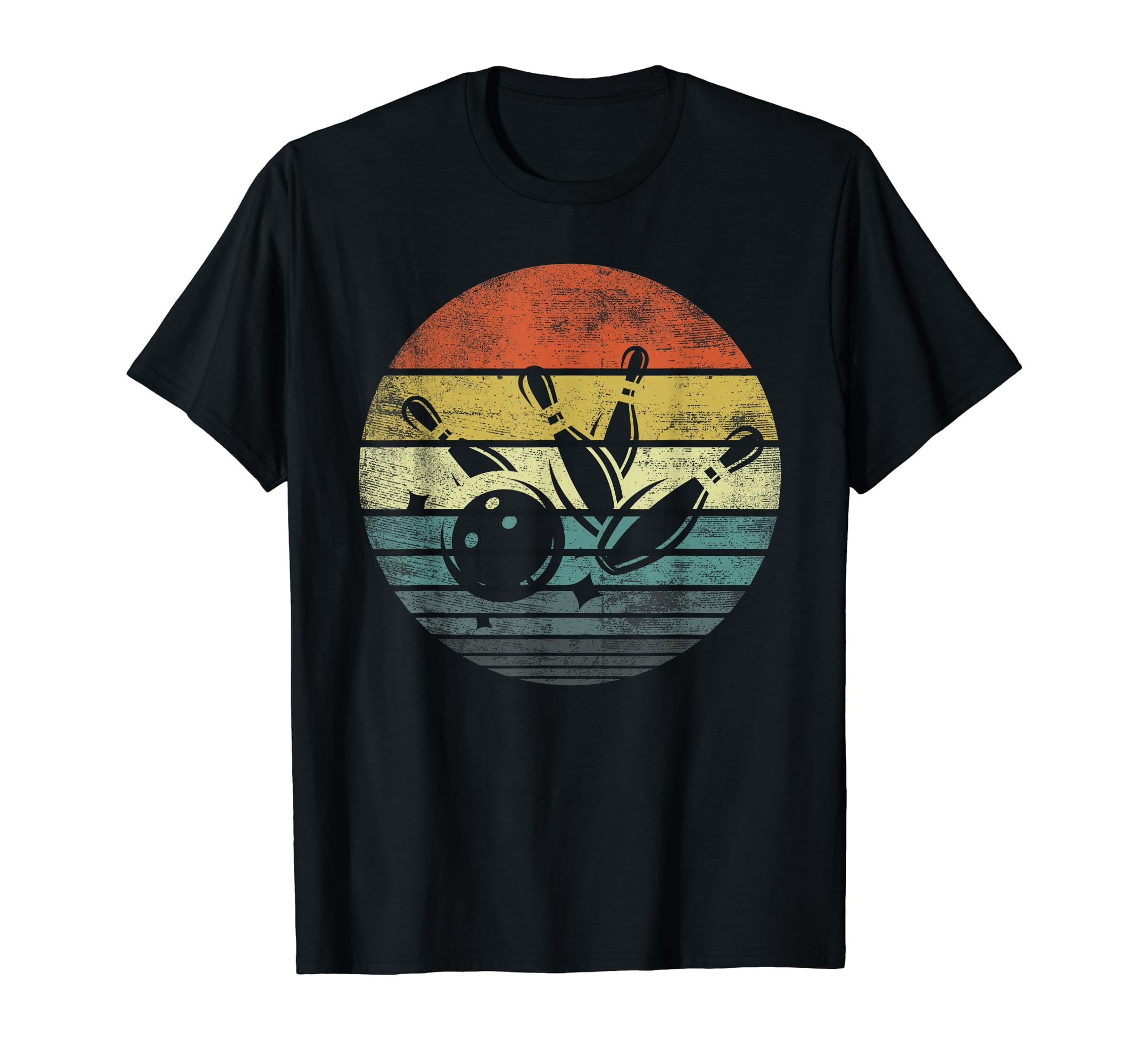 Bowler Gifts Retro Sunset Bowling Ball Silhouette Bowling T-Shirt ...