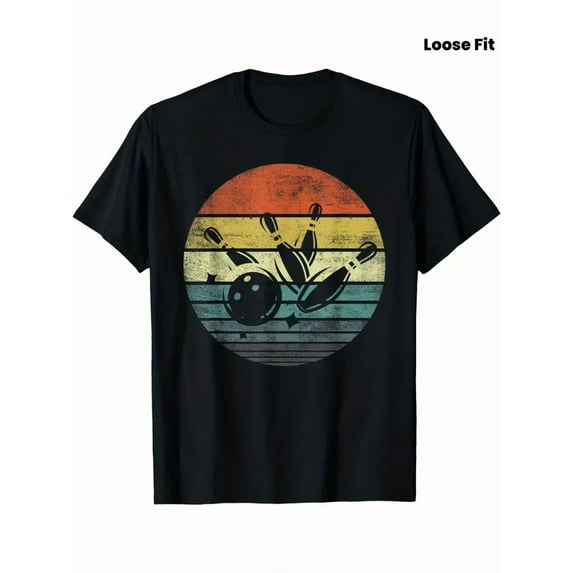 Bowler Gifts Retro Sunset Bowling Ball Silhouette Graphic T-Shirt ...