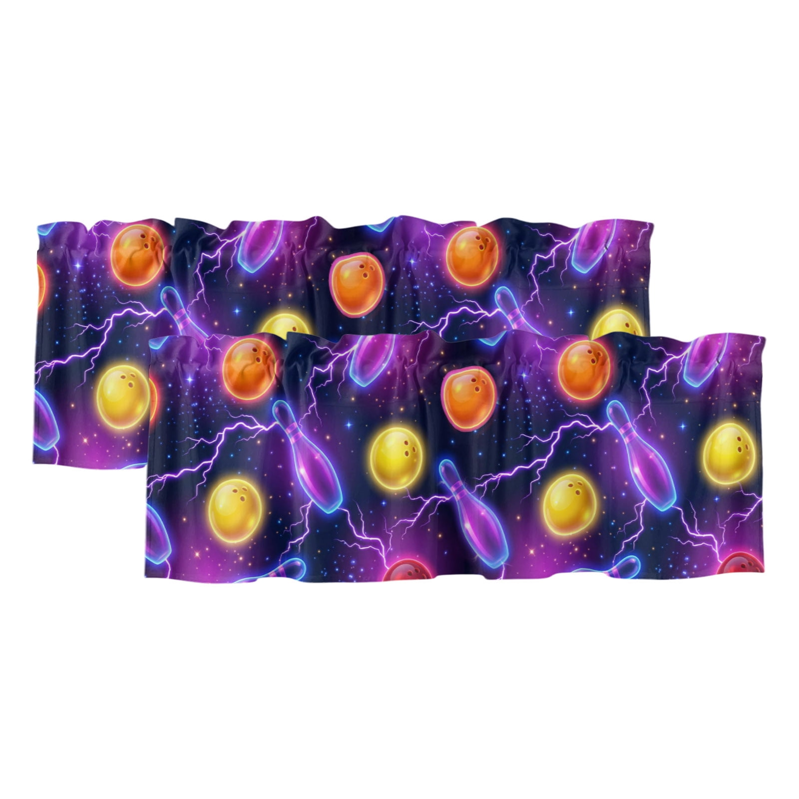 Bowling 2 Panels Kitchen Valance, Purple Yellow Red Bowling Balls ...